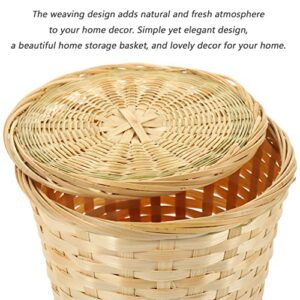 Hemoton Small Woven Basket with Lid Rattan Trash Can Wastebasket Wicker Round Trash Bin Woven Storage Basket Decorative Egg Basket Laundry Hamper Flower Pots Planter Holder