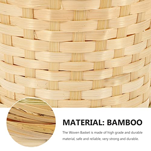 Hemoton Small Woven Basket with Lid Rattan Trash Can Wastebasket Wicker Round Trash Bin Woven Storage Basket Decorative Egg Basket Laundry Hamper Flower Pots Planter Holder