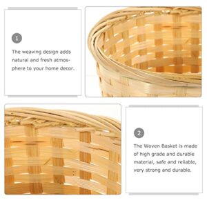 Hemoton Small Woven Basket with Lid Rattan Trash Can Wastebasket Wicker Round Trash Bin Woven Storage Basket Decorative Egg Basket Laundry Hamper Flower Pots Planter Holder