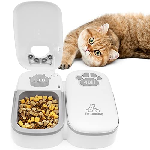 Automatic Cat Feeders 2 Cat, Wet Dry Cat Food Dispenser with 48H Delay, Smart Dog Cat Feeder Automatic with 2 Bowls, Timed Pet Feeder with Locking Design, Programmable Portion Control 2 Meals Per Day