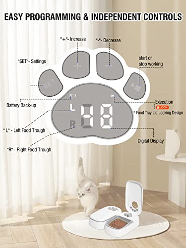 Automatic Cat Feeders 2 Cat, Wet Dry Cat Food Dispenser with 48H Delay, Smart Dog Cat Feeder Automatic with 2 Bowls, Timed Pet Feeder with Locking Design, Programmable Portion Control 2 Meals Per Day