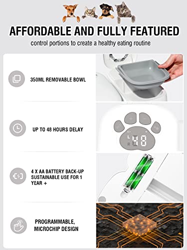 Automatic Cat Feeders 2 Cat, Wet Dry Cat Food Dispenser with 48H Delay, Smart Dog Cat Feeder Automatic with 2 Bowls, Timed Pet Feeder with Locking Design, Programmable Portion Control 2 Meals Per Day