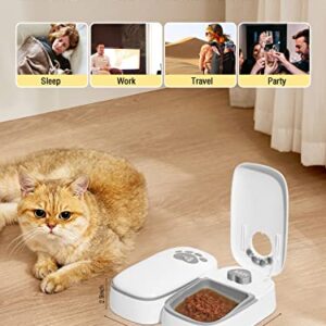 Automatic Cat Feeders 2 Cat, Wet Dry Cat Food Dispenser with 48H Delay, Smart Dog Cat Feeder Automatic with 2 Bowls, Timed Pet Feeder with Locking Design, Programmable Portion Control 2 Meals Per Day