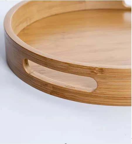 Bamboo, Coffee Table Tray, Great as Farmhouse Decor, Round Wooden, Serving Trays or Serving Platter, Wood Serving Tray, Bamboo Tray as a Decorative Tray, Works as Coffee Table Trays for Living Room