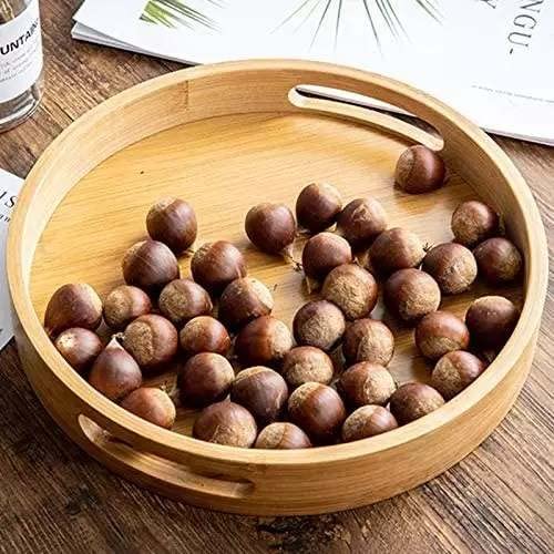 Bamboo, Coffee Table Tray, Great as Farmhouse Decor, Round Wooden, Serving Trays or Serving Platter, Wood Serving Tray, Bamboo Tray as a Decorative Tray, Works as Coffee Table Trays for Living Room