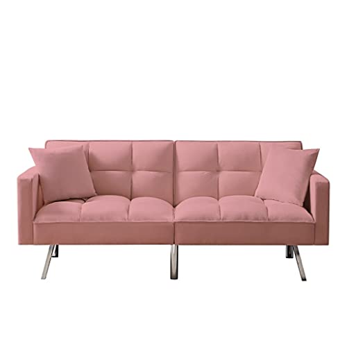 SLNFXC Futon Sofa Bed with 5 Golden Metal Legs, Sleeper Sofa Couch with Two Pillows, Loveseat Sofa for Living Room and Bedroom