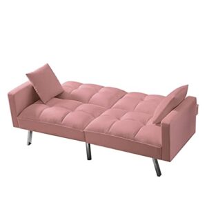 SLNFXC Futon Sofa Bed with 5 Golden Metal Legs, Sleeper Sofa Couch with Two Pillows, Loveseat Sofa for Living Room and Bedroom