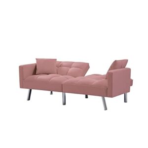 SLNFXC Futon Sofa Bed with 5 Golden Metal Legs, Sleeper Sofa Couch with Two Pillows, Loveseat Sofa for Living Room and Bedroom