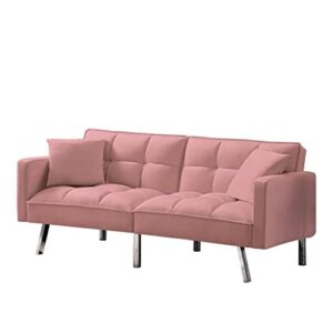 SLNFXC Futon Sofa Bed with 5 Golden Metal Legs, Sleeper Sofa Couch with Two Pillows, Loveseat Sofa for Living Room and Bedroom