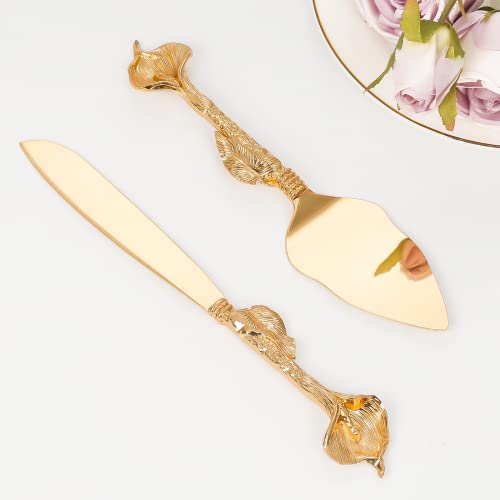 TUKDAK Cake Cutting Set for Wedding, Personalized Gold Cake Knife and Server Set, Custom Cake Serving Set, Engraved Pastry Pie Server Cake Pizza Cutter, Birthday Bridal Gift (F-Rustic)