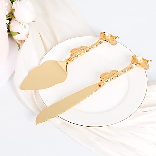 TUKDAK Cake Cutting Set for Wedding, Personalized Gold Cake Knife and Server Set, Custom Cake Serving Set, Engraved Pastry Pie Server Cake Pizza Cutter, Birthday Bridal Gift (F-Rustic)