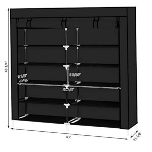 Vasitelan 7 Tier Shoe Rack Storage Organizer, Portable Double Row Shoe Rack Shelf Cabinet Tower for Closet with Nonwoven Fabric Cover (Black)