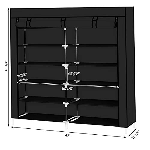 Vasitelan 7 Tier Shoe Rack Storage Organizer, Portable Double Row Shoe Rack Shelf Cabinet Tower for Closet with Nonwoven Fabric Cover (Black)