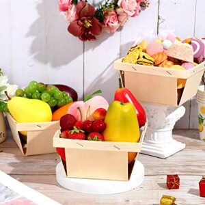 30 Pcs One Quart Wooden Berry Baskets Bulk 5.75 Inch Square Vented Wood Boxes Empty Wooden Baskets for Easter Gifts, Picking Fruit, Arts, Crafts and Decor