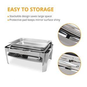 ROVSUN 9Qt 3 Packs Roll Top Chafing Dish Buffet Set, Stainless Steel Chafers for Catering, Rectangular Buffet Servers and Warmers Set with Glass Window for Parties, Banquet, Wedding, Full Size