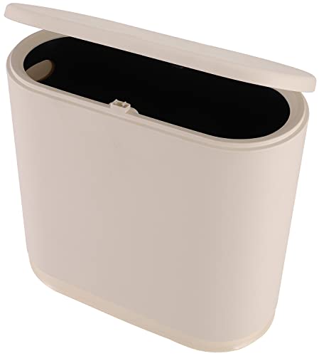 Sooyee Bathroom Trash Can with Lid, 2.4 Gallon Slim Smart Can, Small Plastic Bin, 10 L Narrow Waste Basket for Bedroom, Kitchen, Office, Cream White