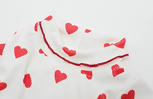 Cute Soft Dog Vest Roll Collar Breathable Doggy Shirts Clothes with Red Heart for Small and Medium Dogs and Cats Birthday Holiday Party (White-red, M)