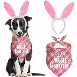 jotfa easter dog bandana bunny costumes, easter bunny dog headband buffalo plaid dog easter bandanas for small medium large dogs