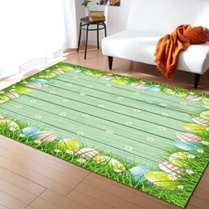 spring easter area rugs for living room/bedrooom, 2'7"x5' area rug non-slip, green wood colorful eggs bright flowers kids room area rug washable accent floor carpet runner indoor outdoor