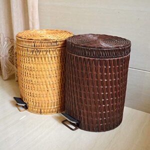 TKFDC Trash can Kitchen Rattan Woven Toilet Trash can, Creative Round Vintage Living Room Bedroom with Recycling bin (Size : White-Patch Five-Pointed star4)