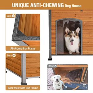 Dog House for Small to Large Sized Dogs - Indoor Outdoor Doghouse Puppy Shelter with Elevated Floor, Durable Waterproof Dog Kennel, Dog Home with Iron Frame - Anti Bite