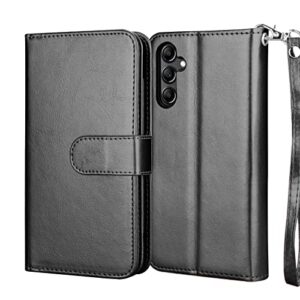 NJJEX Galaxy A14 5G Case, for Samsung Galaxy A14 5G Wallet Case, [9 Card Slots] PU Leather ID Credit Holder Folio Flip [Detachable] Kickstand Magnetic Phone Cover & Lanyard for Samsung A14 [Black]