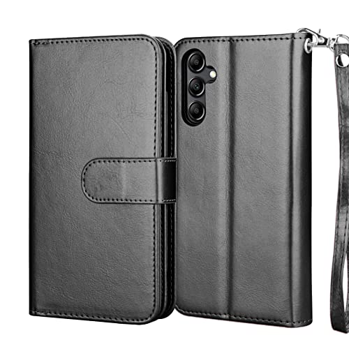 NJJEX Galaxy A14 5G Case, for Samsung Galaxy A14 5G Wallet Case, [9 Card Slots] PU Leather ID Credit Holder Folio Flip [Detachable] Kickstand Magnetic Phone Cover & Lanyard for Samsung A14 [Black]