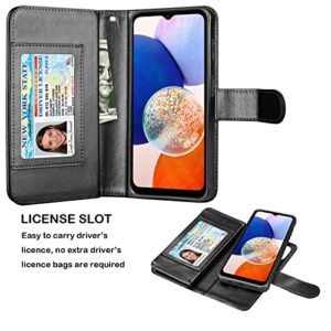 NJJEX Galaxy A14 5G Case, for Samsung Galaxy A14 5G Wallet Case, [9 Card Slots] PU Leather ID Credit Holder Folio Flip [Detachable] Kickstand Magnetic Phone Cover & Lanyard for Samsung A14 [Black]