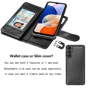 NJJEX Galaxy A14 5G Case, for Samsung Galaxy A14 5G Wallet Case, [9 Card Slots] PU Leather ID Credit Holder Folio Flip [Detachable] Kickstand Magnetic Phone Cover & Lanyard for Samsung A14 [Black]