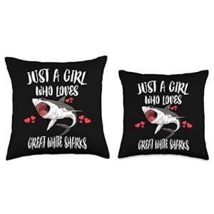 Great White Sharks Just A Girl Who Loves White Sharks Throw Pillow, 16x16, Multicolor