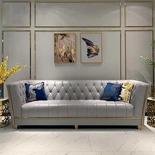 FZZDP Soft Leather Gold Steel Legs House Upholstered Sofa Living Room Lounge Chair Sofa Villa Furniture