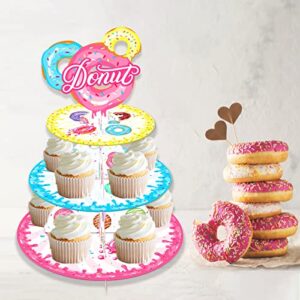 Donut Party Party Supplies-Donut Grow Up Theme 3 Tier Cupcake Stand Birthday Dessert Display Stand for Doughnut Happy Birthday Cake Decor