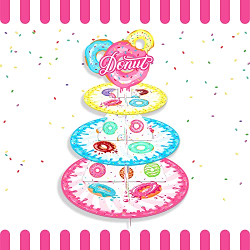 Donut Party Party Supplies-Donut Grow Up Theme 3 Tier Cupcake Stand Birthday Dessert Display Stand for Doughnut Happy Birthday Cake Decor