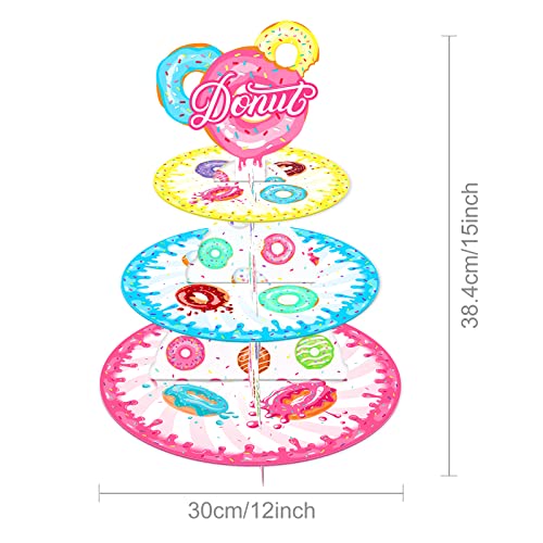 Donut Party Party Supplies-Donut Grow Up Theme 3 Tier Cupcake Stand Birthday Dessert Display Stand for Doughnut Happy Birthday Cake Decor