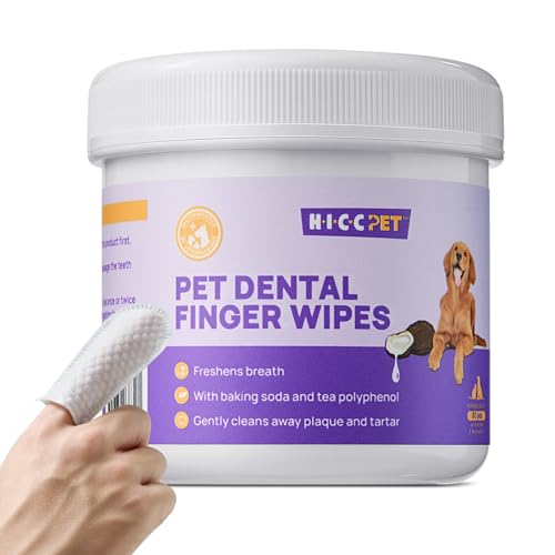 HICC PET Teeth Cleaning Wipes for Dogs & Cats, Remove Bad Breath by Removing Plaque and Tartar Buildup No-Rinse Dog Finger Toothbrush, Disposable Gentle Cleaning & Gum Care Pet Wipes, 50 Counts