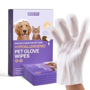 hicc pet cleaning & deodorizing pet bathing wipes for dogs and cats, nourish fur coconut oil gloves grooming wipes for dog/cat, dog cat cleaning wipes for daily care and traveling - unscented