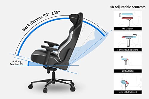 DXRacer Craft Pro Gaming Chair, High Density Memory Foam, 4D Armrests, Adjustable Recline with Extra Wide and Thick Cushion, Standard, Black & White