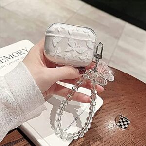 MINSCOSE Cute Airpod pro 2 Clear Case with Keychain ,Cute Bling Glitter Butterfly Pattern Design Soft Silicone Smooth Shockproof Compatible with Airpods Pro Charging Case for Girls Women