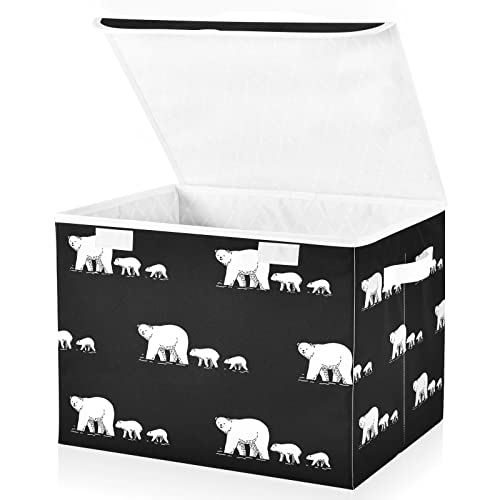 innewgogo Polar Bear Storage Bins with Lids for Organizing Baskets Cube with Cover with Handles Oxford Cloth Storage Cube Box for Pets Toys