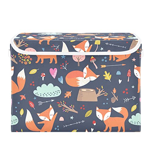 innewgogo Forest Foxes Storage Bins with Lids for Organizing Baskets Cube with Cover with Handles Oxford Cloth Storage Cube Box for Books