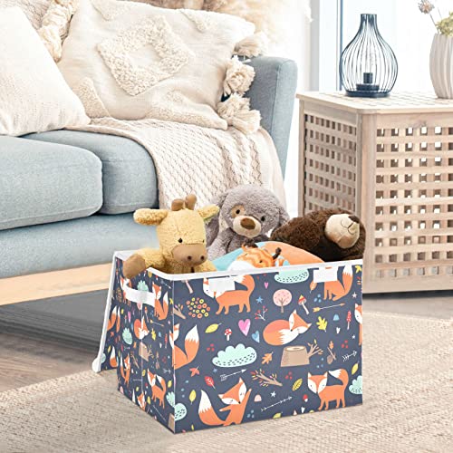 innewgogo Forest Foxes Storage Bins with Lids for Organizing Baskets Cube with Cover with Handles Oxford Cloth Storage Cube Box for Books