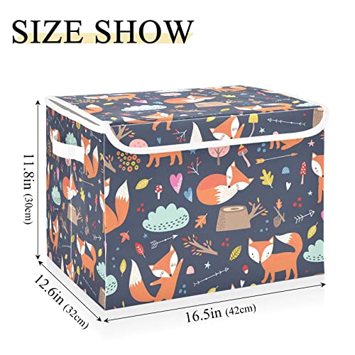 innewgogo Forest Foxes Storage Bins with Lids for Organizing Baskets Cube with Cover with Handles Oxford Cloth Storage Cube Box for Books