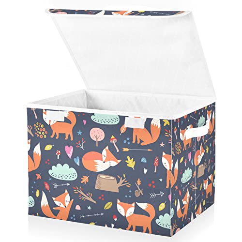 innewgogo Forest Foxes Storage Bins with Lids for Organizing Baskets Cube with Cover with Handles Oxford Cloth Storage Cube Box for Books