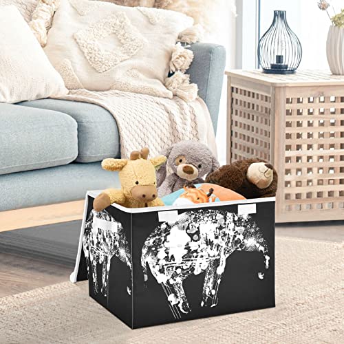 innewgogo White Elephant Storage Bins with Lids for Organizing Large Collapsible Storage Bins with Handles Oxford Cloth Storage Cube Box for Room