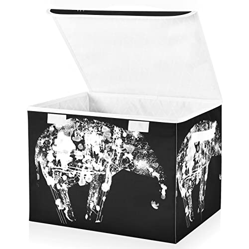 innewgogo White Elephant Storage Bins with Lids for Organizing Large Collapsible Storage Bins with Handles Oxford Cloth Storage Cube Box for Room