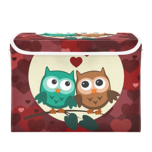 innewgogo Owls Valentines Day Storage Bins with Lids for Organizing Storage Baskets with Handles Oxford Cloth Storage Cube Box for Dog Toys