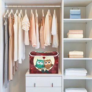 innewgogo Owls Valentines Day Storage Bins with Lids for Organizing Storage Baskets with Handles Oxford Cloth Storage Cube Box for Dog Toys