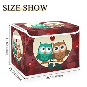 innewgogo Owls Valentines Day Storage Bins with Lids for Organizing Storage Baskets with Handles Oxford Cloth Storage Cube Box for Dog Toys