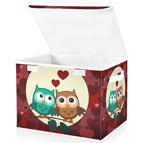 innewgogo Owls Valentines Day Storage Bins with Lids for Organizing Storage Baskets with Handles Oxford Cloth Storage Cube Box for Dog Toys