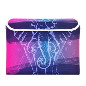 innewgogo elephant watercolor blue storage bins with lids for organizing baskets cube with cover with handles oxford cloth storage cube box for living room